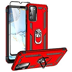 SunRemex for Samsung Galaxy A03S Case with Tempered Glass Screen Protector, Samsung A03S Case Kickstand [Military Grade] 16ft.Drop Tested Protective Cover for Samsung Galaxy A03S (A03S_Red)