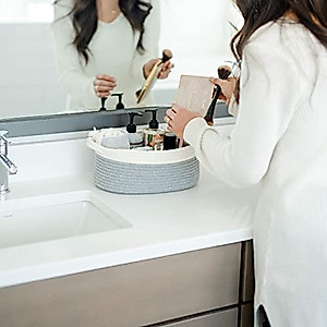 NaturalCozy 3-Piece Oval Storage Basket Set– Natural Rope Woven Baskets for Storage, Gift Basket Empty, Toy Basket, Soft Baby Basket for Nursery, Cat Dog Toy Baskets, Small Basket (Off White & Gray)