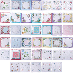 40pcs Women Floral Handkerchiefs Vintage Floral Print Cotton Ladies Handkerchiefs