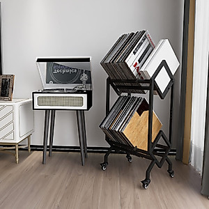 Simoretus Vinyl Record Storage Holder Rack LP Storage Display Stand with Casters Easy to Move Mobile Book Albums Storage Magazine Holder Office Files Organizer Shelf (T-32.5 inches)