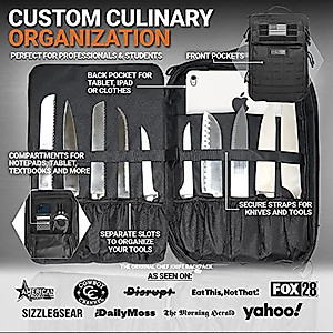 Chef Knife Bag Tactical Sling Bag | Knife Carrying Case with 30+ Pockets for Knives and Culinary Tools | Knife Organizer Bag for Chefs & Culinary Students | Knives & Tools Not Included