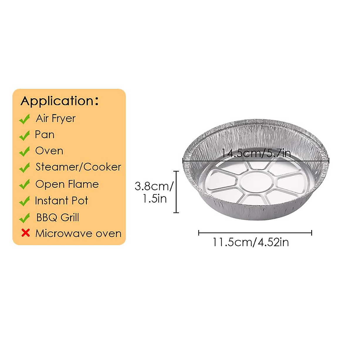 Non-Stick Round Disposable Air Fryer Aluminum Foil Liners 50PCS, Oil-Proof Aluminum Foil Tin Box Also for Steamer Basket Instant Pot Oven & Grill (6 Inch)