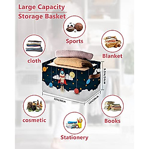Storage Bins, Space Theme Cute Rocket Planet Pattern Storage Baskets for Organizing Closet Shelves Clothes Decorative Fabric Baskets Large Storage Cubes with Handles