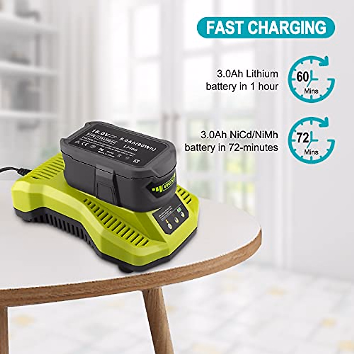 EICHXO P117 One+ Replacement Charger Compatible with Ryobi 12V-18V Lithium NiCad NiMh Battery P102 P103 P107 P108 P109 P189 P190 PBP002 PBP005