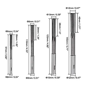 uxcell Chucking Reamer Set Lathe Machine Reamer Straight Flute Milling Cutter High Speed Steel H8 Tolerance (6mm 8mm 10mm 12mm) 4pcs
