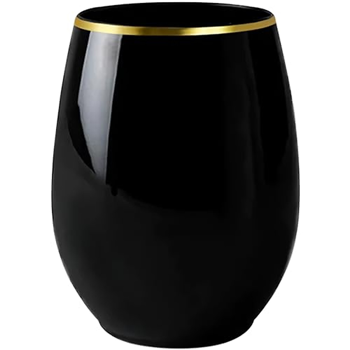 Smarty Had A Party Black Stemless Plastic Wine Glasses With Gold Rim Design (12 Oz.) - Pack Of 16 - Disposable & Chic, Perfect For Parties, Weddings, Events, Gatherings, & More