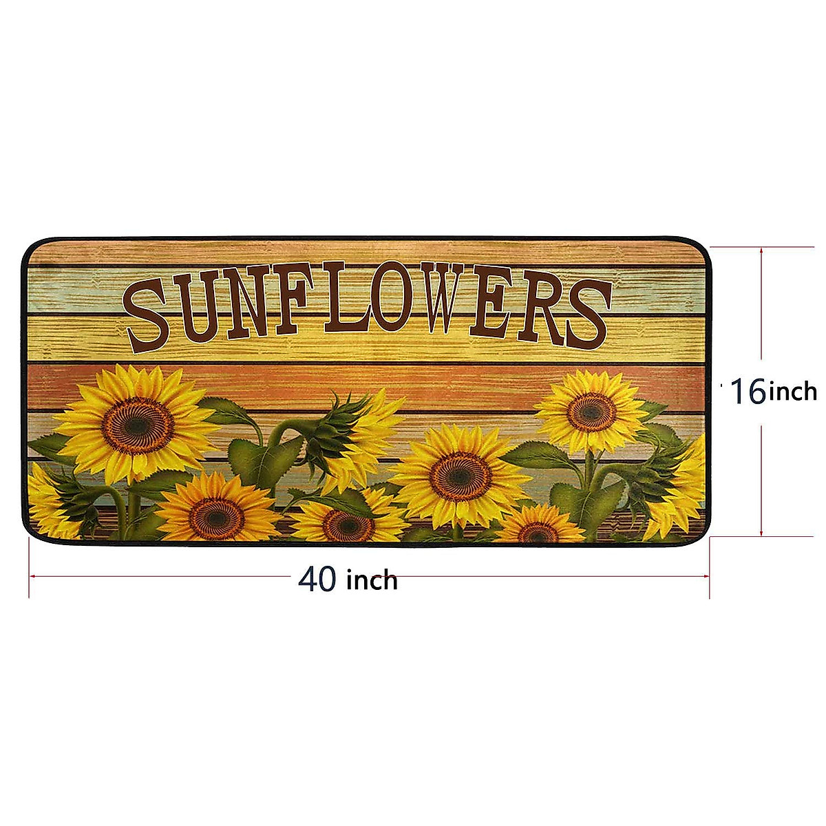 Flytime Rustic Sunflower Runner Rug with Non-Skid Washable Kitchen Floor Rugs Laundry Room Mat Waterproof Floor Runners 16X40Inches