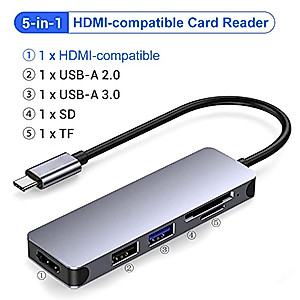 Cable Hub Data Transfer Anti-Interference Type-C to HDMI-Compatible USB Adapter Docking Stand for Home Grey