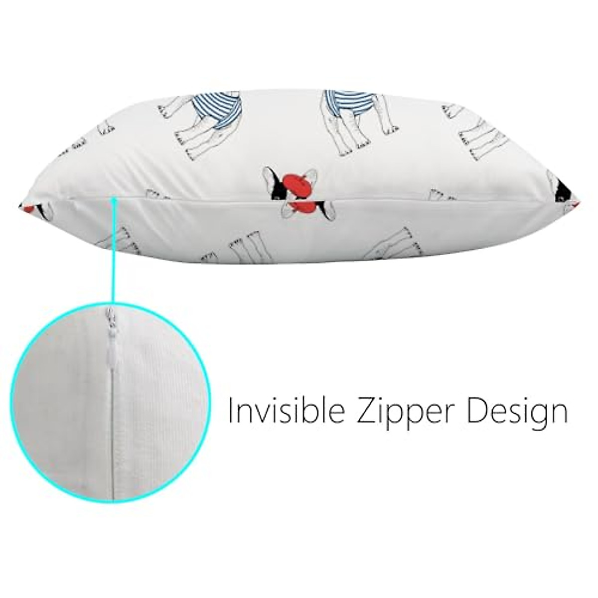 Pillowcase Set of 2 French Bulldog Cute Dog Animal Retro Pillow Cover Pillow Sham for Long Pillow Standard Size 16X24 Inch