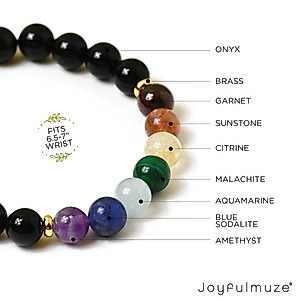 Joyfulmuze 7 Chakras Stretch Bracelet, Natural Stones Black Onyx Citrine Malachite Aquamarine Blue Sodalite Amethyst Garnet Sunstone (Chakra Stones)