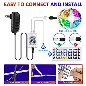 KENTA Led Strip Lights 35ft Smart Light Strips with App Control Remote, 5050 RGB Led Lights for Bedroom, Music Sync Color Changing Lights for Room Party