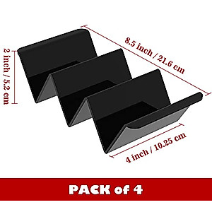 Kamehame Acrylic Taco Holder Set of 4 Black Taco Stand Tray, Modern Lucite Taco Plates for Home Restaurant Dining Kitchen Table Desktop, Each Tortilla Rack Can Hold 2 or 3 Tacos or Snacks, KA21028