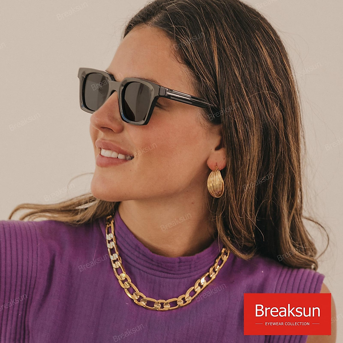 Breaksun Fashion Square Sunglasses for Women Men Trendy Classic Square Frame Sun Glasses Designer Style (Black/Grey)