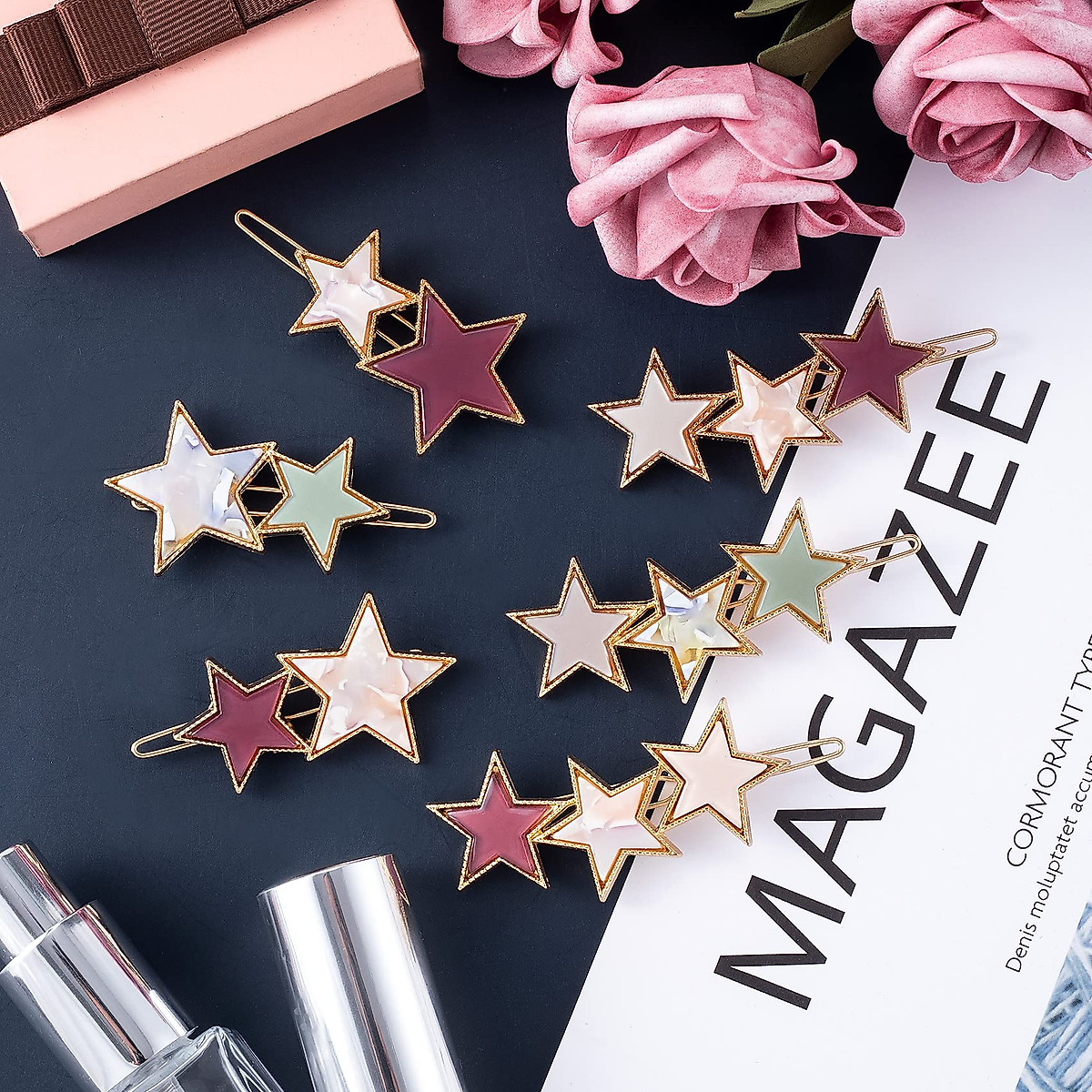 OIIKI Star Hair Accessories: 6pcs Elegant Metal Barrettes, Exquisite Hollow Geometric Hairpins for Women and Girls, Perfect for Hair Styling