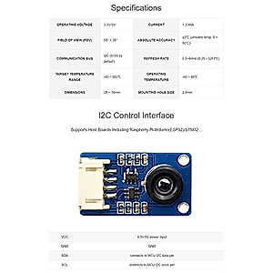 waveshare MLX90640 IR Array Thermal Imaging Camera with 32×24 Pixels 55° Field of View Communicating via I2C Interface Supports Raspberry Pi/rduino(ESP32)/STM32, etc.