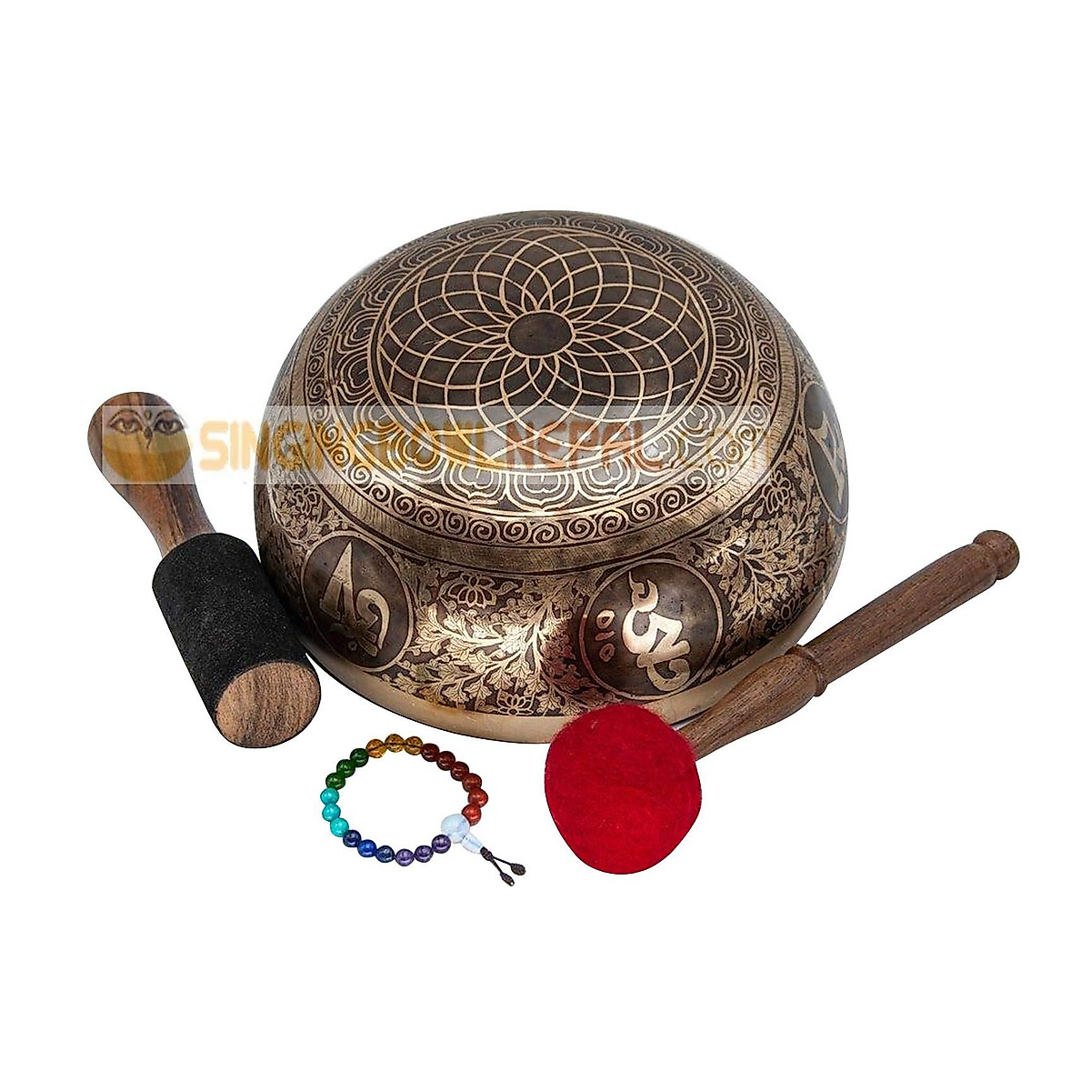 Singing Bowl Nepal-10" Buddha Carved Super Sound Tibetan Yoga Bowl ,Tibetan Handmade Singing Bowl for Meditation, Healing & Music Therapy