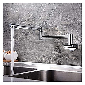 Showerhead Copper Wall Mounted Kitchen Faucet Single Cold Single Hole Sink Rotary Tap Bath Fixtures (Type : Brush Nickel) (Chrome)