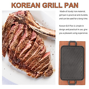 Yardwe Cast Iron Steak Plate, Sizzle Plate with Wooden Base, Steak Pan Grill Fajita Server Plate for Home Kitchen Restaurant (7.5" x 12.5")