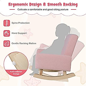 Costzon Kids Sofa, Rocking Chair with Solid Wood Frame, Linen Fabric, Anti-Tipping Design for Kids Room, Nursery, Playroom, Preschool, Birthday Gift for Boys Girls, Toddler Furniture Armchair (Pink)