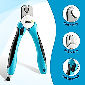 BOSHEL Dog Nail Clippers - Dog Nail Trimmers for Large Dog with Quick Sensor - Pet Nail Clippers for Dogs - Heavy Duty Pet Nail Trimmer with Safety Guard & Dog Nail File Safe at Home Grooming