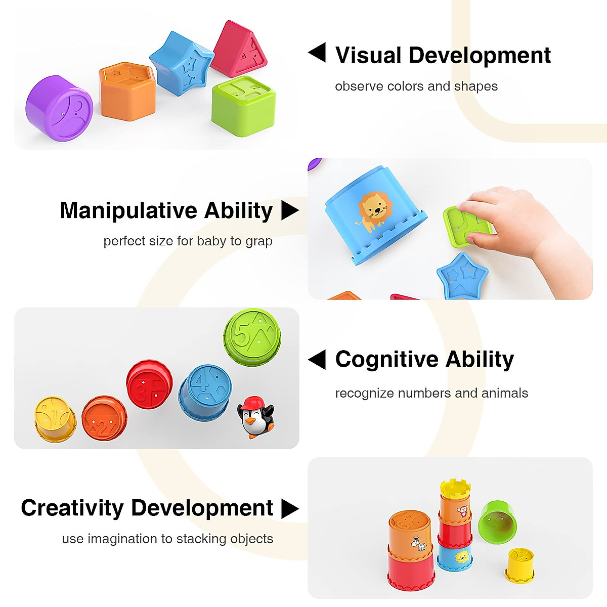 MOONTOY Stacking Cups Baby Toy Set, 19pcs Baby Stacking Toys for Toddlers 1-3, Shape Sorter Stackable Blocks Games Nesting Sorting Toys 6-12 Months 1 Year Old Christmas Stocking Stuffers Birthday Gift