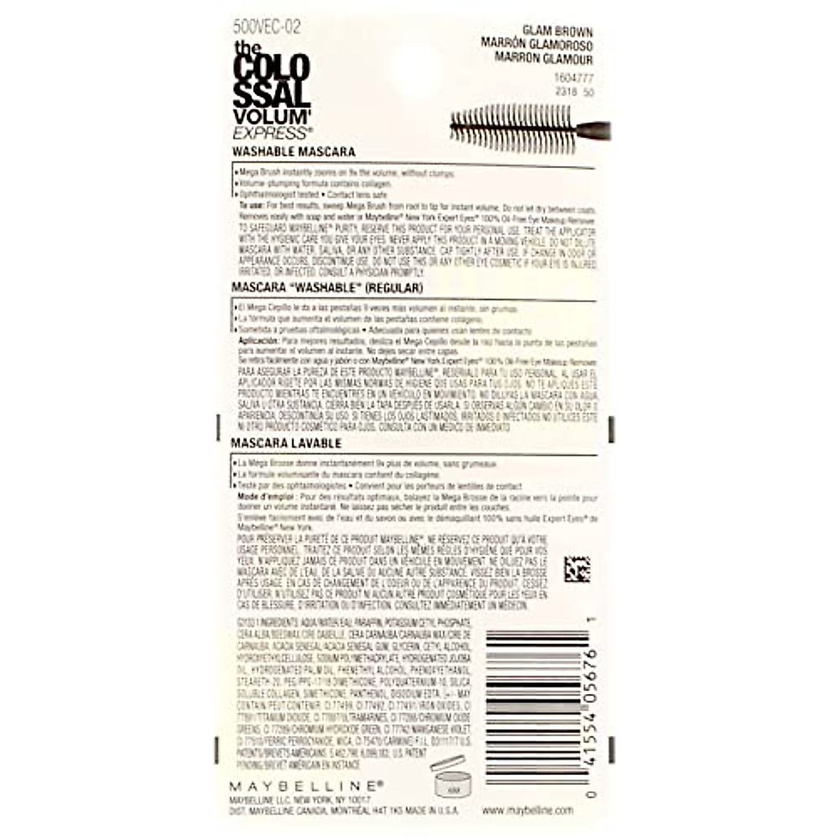 Maybelline New York Volum' Express Colossal Washable Mascara, Glam Brown [232] 0.31 oz (Pack of 3)