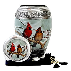HLC Beautiful Cardinal Couple Bird Cremation Large Urn for Human Ashes - Handcrafted - Affordable Urn for Ashes (Adult (200 lbs) – 10.5 x 6 “, Urn)