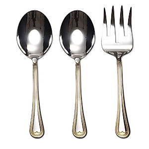 DIZORA 75-Piece Flatware Set for 12, Premium 18/10 Surgical Stainless Steel Silverware Cutlery Dining Service, 24K Gold-Plated Hostess Serving Set, Gift Wooden Storage Case (Pearls - Gold - 75pc)