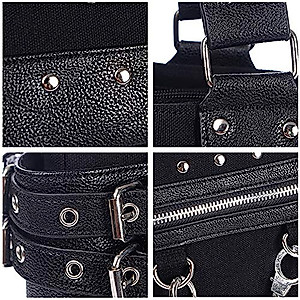 Women Fashion Rivet Handbag Purse Canvas Punk Tote with Shoulder Strap Crossbody Bag Large Capacity Black (Black)