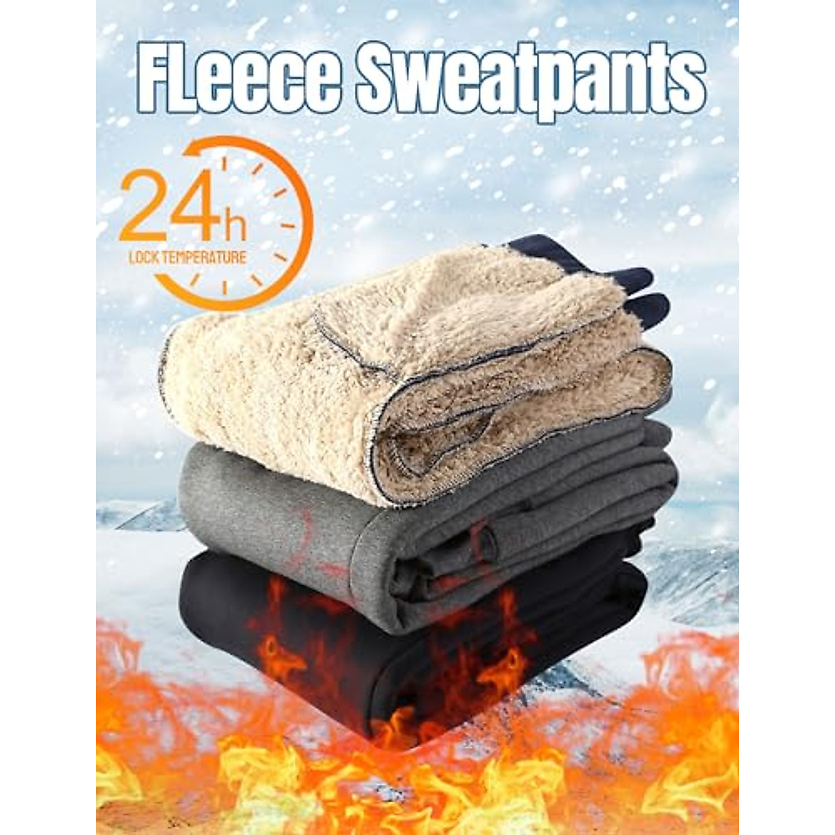 Flygo Men's Winter Warm Active Fleece Joggers Pants Athletic Sherpa Lined Sweatpants(02 Dark Grey-M)