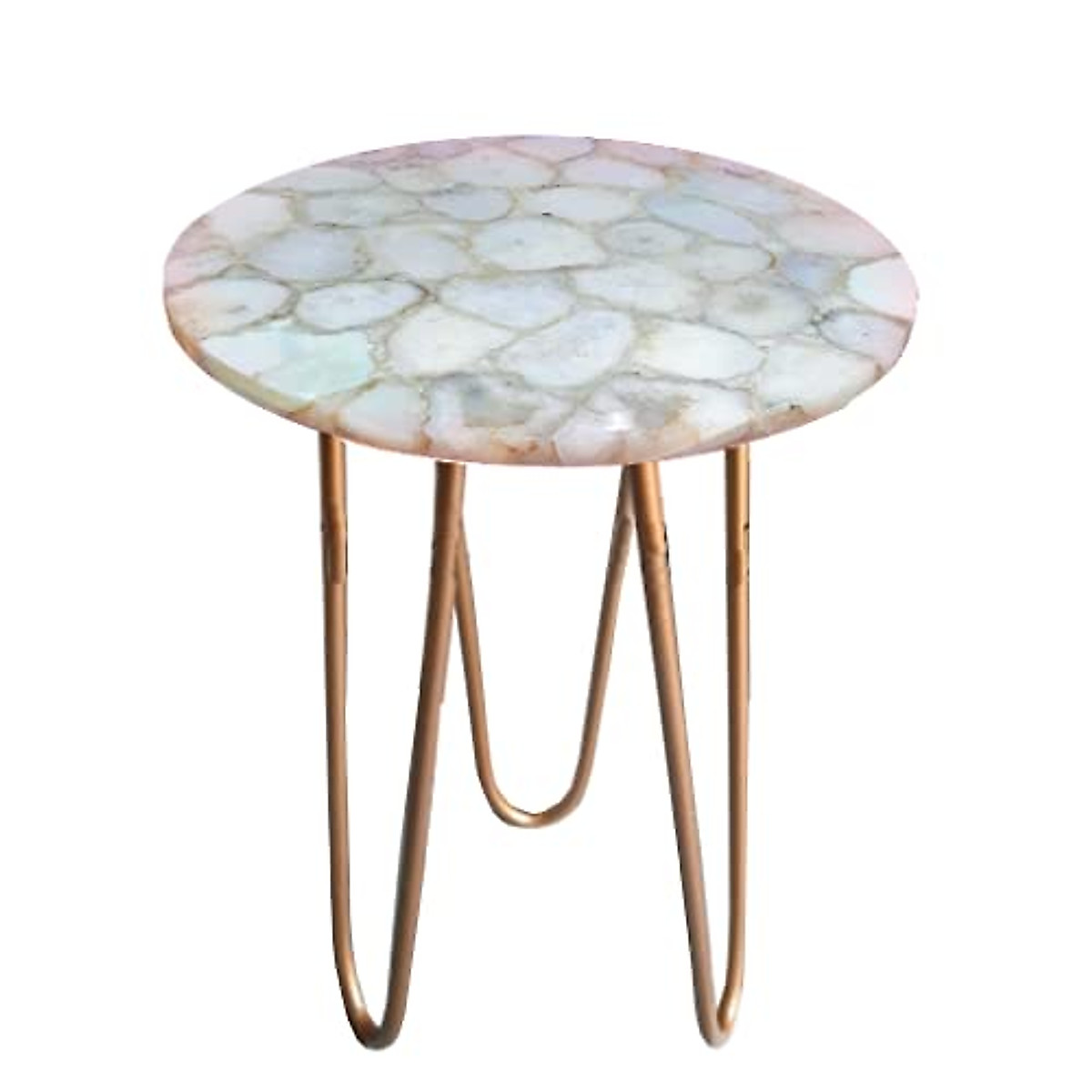 18" Inch Round White Agate Coffee Table with Hair Pin Style Metal Base, Agate Table Top, Agate Round Coffee Table, Agate Side Table Home Decor
