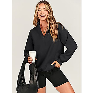 ANRABESS Womens Oversized Hoodies Half Zip Pullover Long Sleeve Sweatshirts Quarter Zip Sweaters Trendy Outfits Teen Girls Fall Lightweight Casual Loose Y2K Tops Clothes 1018heise-XL Black