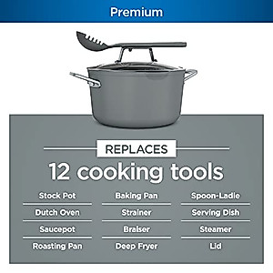Ninja CW202GY Foodi NeverStick PossiblePot, Premium Set with 7-Quart Capacity Pot, Roasting Rack, Glass Lid & Integrated Spoon, Nonstick, Durable & Oven Safe to 500°F, Sea Salt Grey