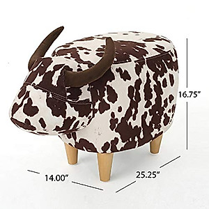 GDFStudio Bertha Milk Cow Patterned New Velvet Ottoman (Brown Milk Cow)