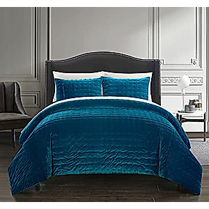 Chic Home Chyna 3 Piece Comforter Set Luxurious Hand Stitched Velvet Bedding-Decorative Pillow Shams Included, King, Teal