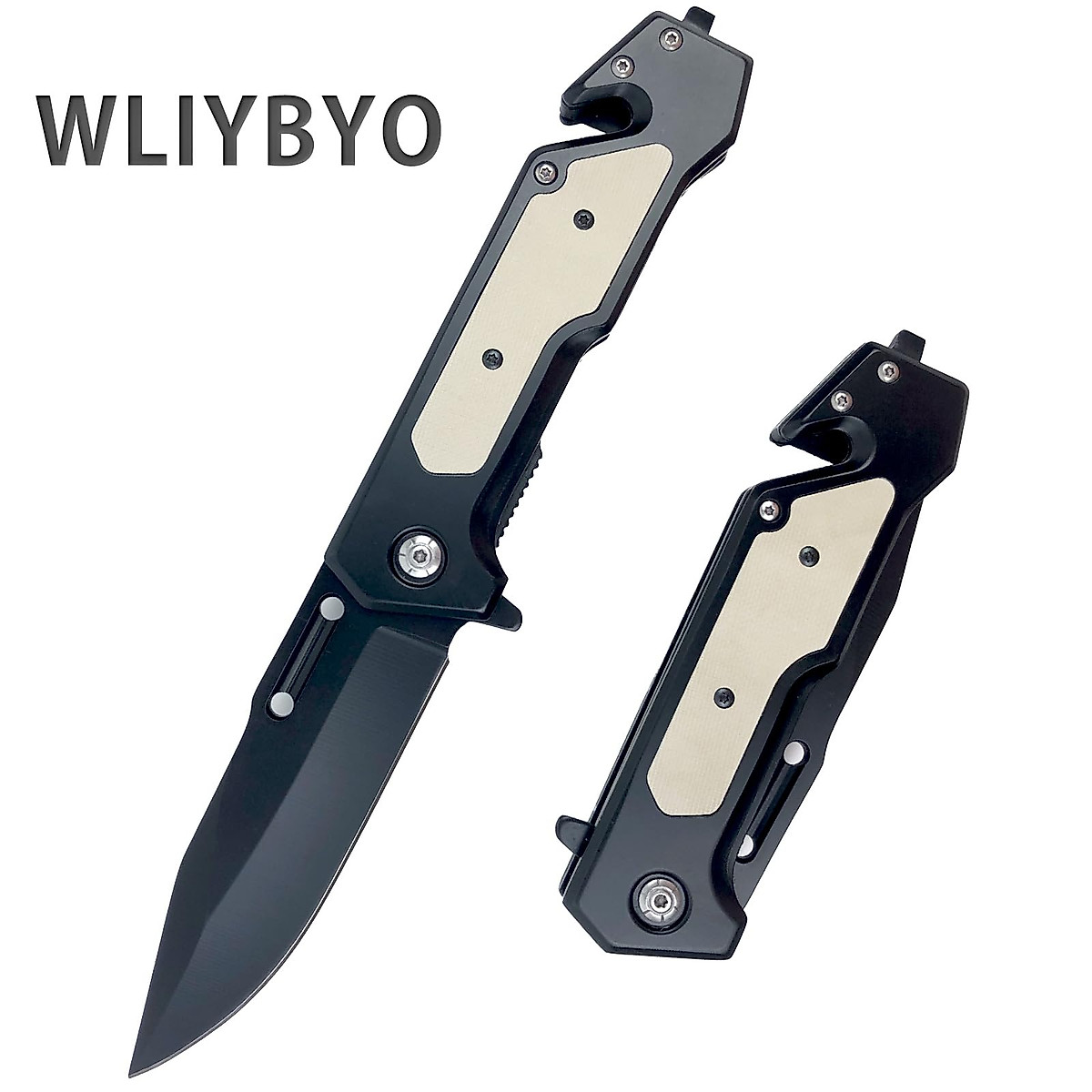 Wliybyo DA316 Pocket Knife, Pocket Folding Knife with Glass Breaker & Seatbelt Cutter, Pocket Knife for Men with Liner Lock, Survival Knife for Rescue