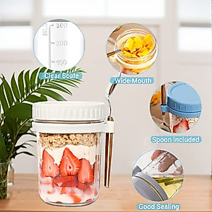 4 Pack Overnight Oats Containers with Lids and Spoons, 12 oz Airtight Mason Overnight Oats Jars, Meal Prep Container Reusable for Cereal, Fruit, Chia Pudding, Salad, Milk with Measurement Mark