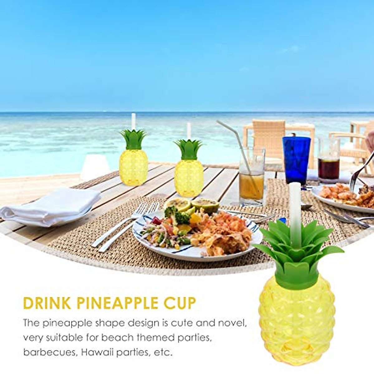 4pcs Pineapple Cup Beach Cup Upside down Pineapple Hawaiian Cups Summer Party Cups Tropical Cups with Straws Pineapple Juice Cup Water Cup Water Cups Modeling Plastic Drinks Child