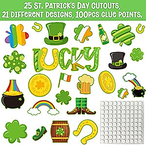 25 Pieces St. Patrick's Day Cutouts Lucky Shamrock Cutouts for Home Classroom St. Patrick's Day Bulletin Board Decorations