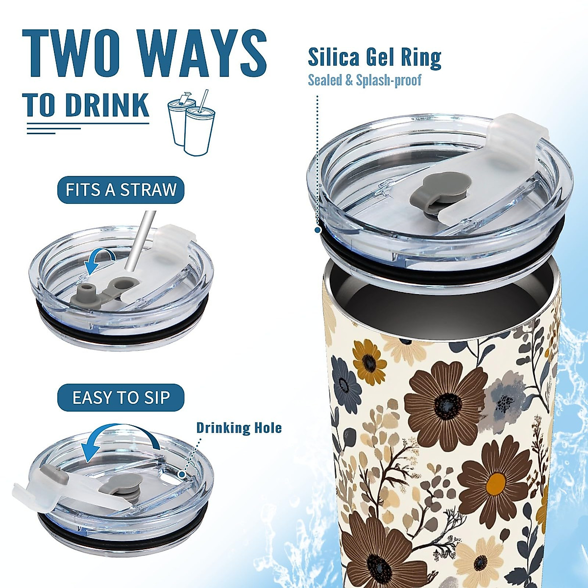 QWEUIOP 20oz Insulated Travel Coffee Mug Abstract Floral Pattern Stainless Steel Tumbler with Lid Double Wall Vacuum Coffee Cup For Hot and Cold Drinks14208