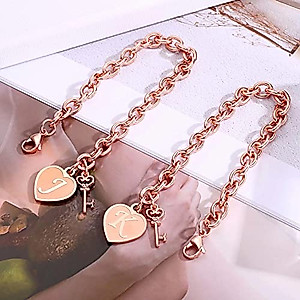 M MOOHAM Charm Bracelets for Women Girls, Rose Gold Letter C Initial Charm Bracelet Mothers Day Valentines Gifts for Women Jewelry, Bridesmaid Proposal Gifts for Wedding