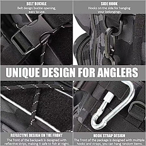 SARHLIO Fishing Tackle Backpack, Water-resistant Molle Fishing Backpack with Rod Holders, Camouflage Fishing Bag, Fishing Gear Storage for Camping, Fishing Trips