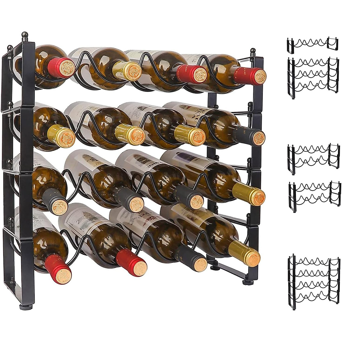 TONLEA 4 Tier Wine Bottle Holder, 16 Bottles Wine Storage, Wine Bottle Rack Stackable, Wine Storage Rack for Cabinet Pantry(Black, Version 1.0)