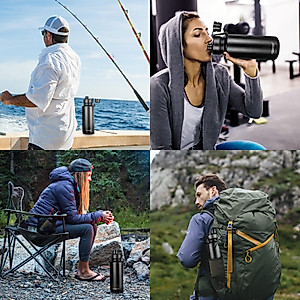 Toofeel 32 oz Insulated Water Bottle - Double Walled Stainless Steel Metal Water Bottle for Cold Hot Drink, Leak Proof, Chug Lid, Wide Mouth Thermal Cups for Men, Women & Kids Midnight Black