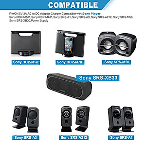 PwrON 5V AC DC Adapter Replacement for Sony AC-E0530 SRS-XB30 SRS-XB41 RDP-M5iP RDP-M7iP SRS-A1 SRS-A212 SRS-A3 SRS-M50 SRS-M55 SRS-TD60 Bluetooth Wireless Speaker System Power Supply