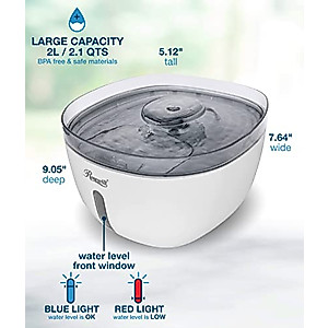 Rosewill 2L Automatic Pet Water Fountain, LED Indicator & Auto Turn Off, 2 Modes Water Dispenser, Incredibly Quiet, Low Energy Consumption, White - (RPWF-21001)