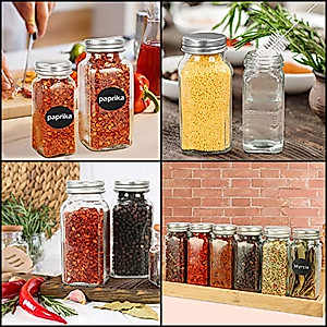 DHSBTLS 30 Pcs Glass Spice Jars with Spice Labels,6oz Empty Square Spice Bottles with Shaker Lids and Airtight Metal Caps,Chalk Marker and Silicone Collapsible Funnel Included