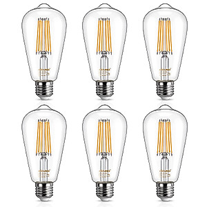 DiCUNO ST64 Edison LED Bulb 60W Equivalent, 6W, Warm White 2700K, Dimmable Vintage LED Light Bulbs, 700LM E26 Medium Base with Clear Glass for Dining Room, Kitchen Lighting,Pack of 6