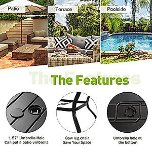 MEOOEM Outdoor Metal Patio Dining Table with Umbrella Hole, Picnic Table Metal Steel Square Backyard Bistro Table Outdoor Dining Table for Garden, Poolside, Backyard, Black, 37x37