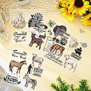 Whaline 12 Sheet Farmhouse Rub on Transfer for Furniture and Crafts Rustic Animals Letters Rub on Transfer Furniture Stickers Decal for Farmhouse School Home Office DIY Art Craft Decor, 5.5 x 5.5 Inch